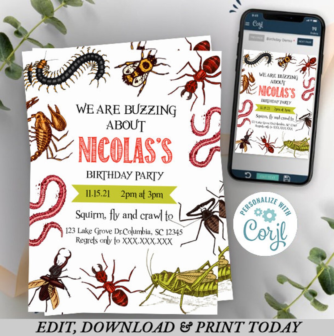 Bug Birthday Invitation Bug Invitation Bug Party Invitation - Etsy