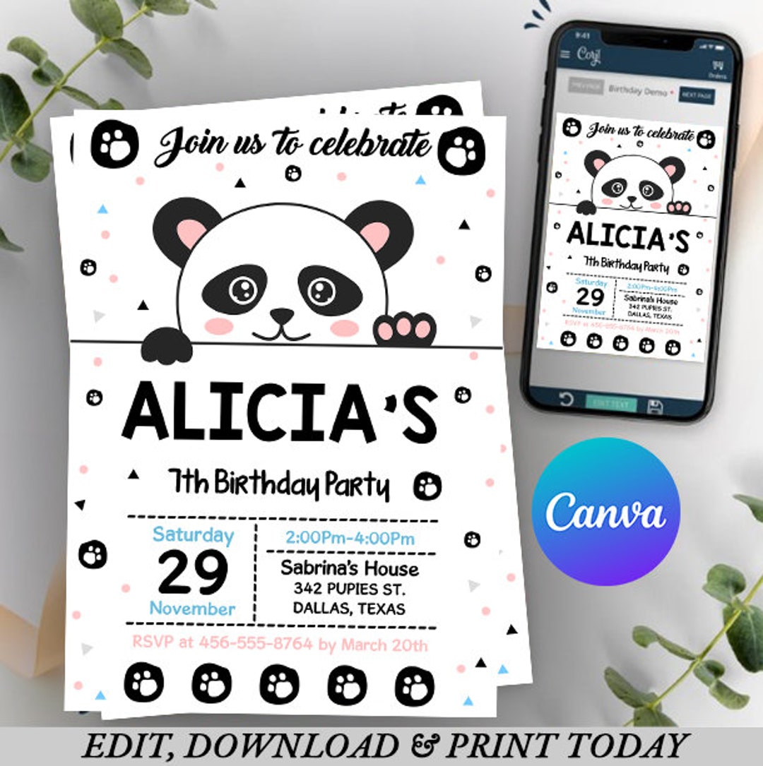 Panda Birthday Invitation Cute Panda Themed Party Panda Birthday Invite ...