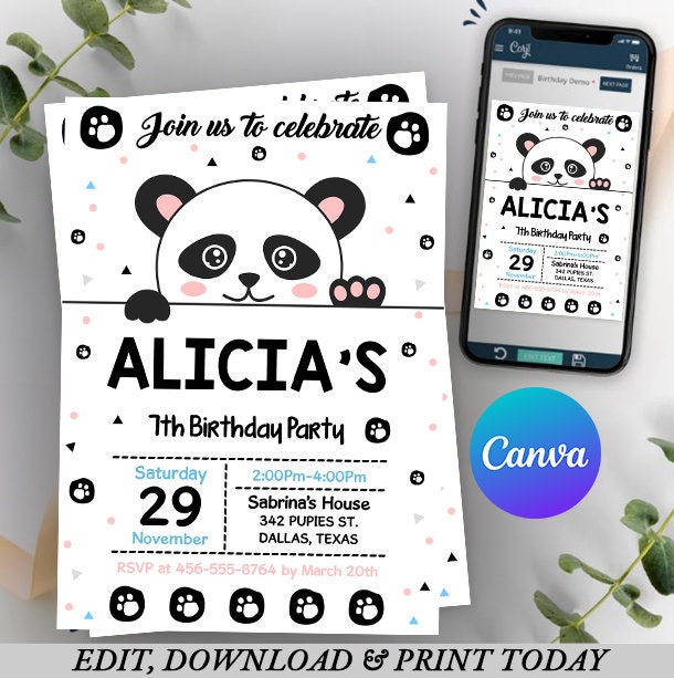Panda Birthday Invitation Cute Panda Themed Party Panda Birthday Invite ...