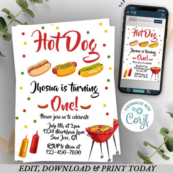 Hot Dog Party Invitation Template Hot Dog Birthday Invite - Etsy