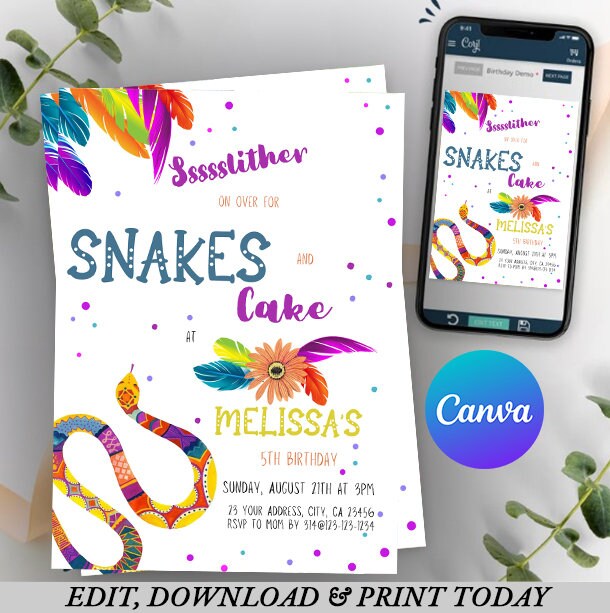 Snakes Birthday Invitations, Snake Birthday Invitation, Snake Birthday ...