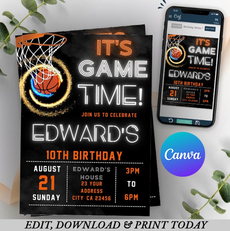 Basketball Birthday Invitation Template, Basketball Invitation Evite ...