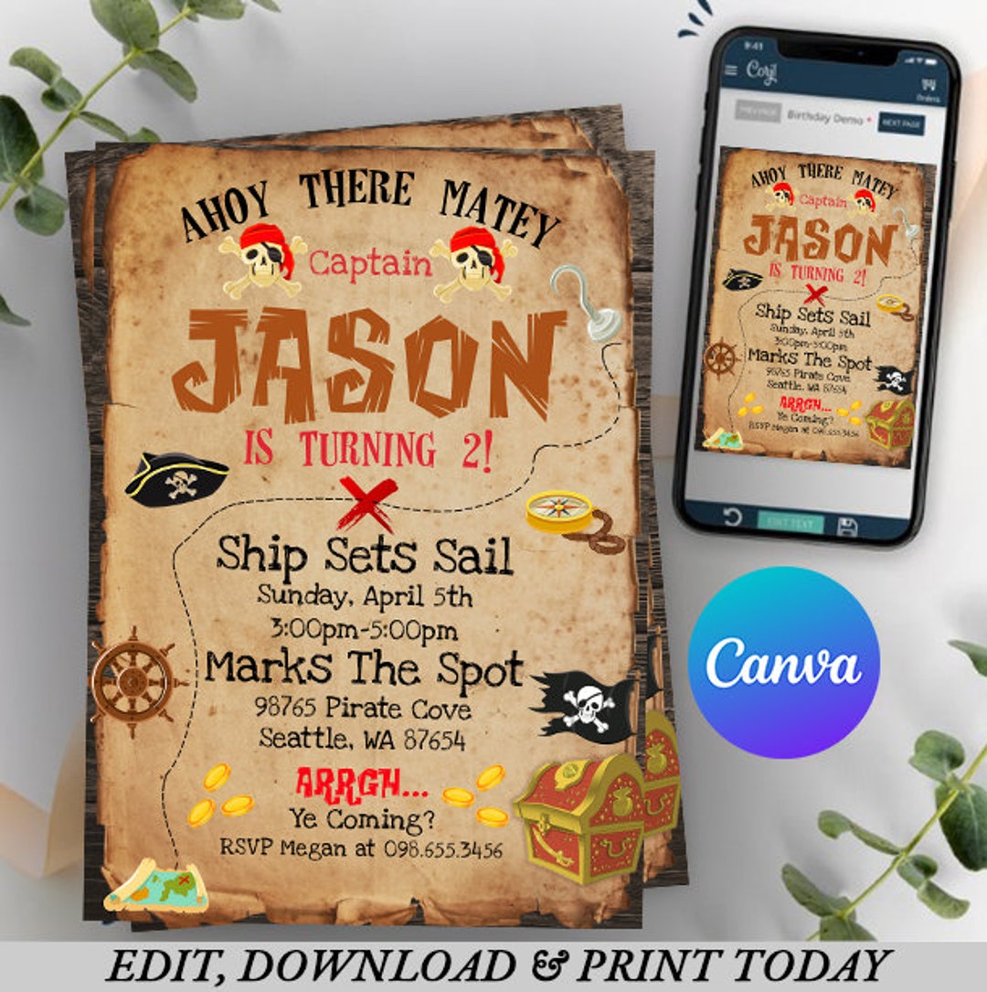 Pirate Invitation Instant Download, Pirate Birthday Invitation ...