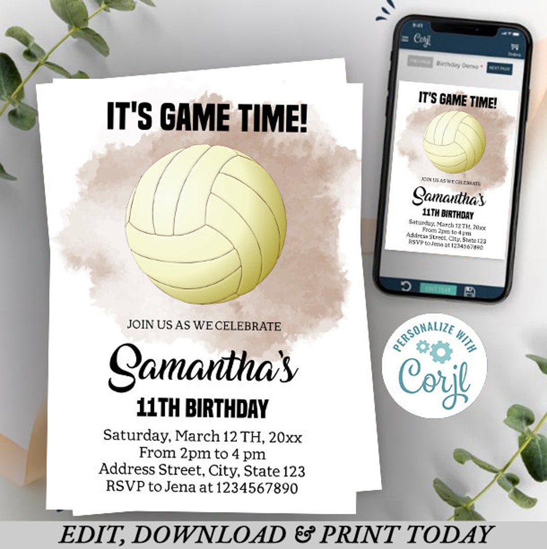 Volleyball Birthday Invitation Volleyball Invitation Free - Etsy