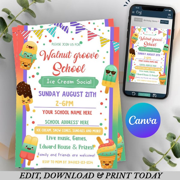 Ice Cream Social Flyer - Etsy