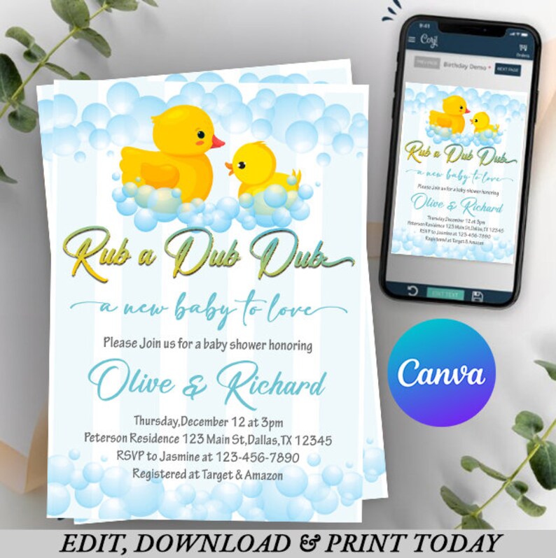 Duck Baby Shower Invitation, Rubber Duck Invitation, Duck Baby Shower ...