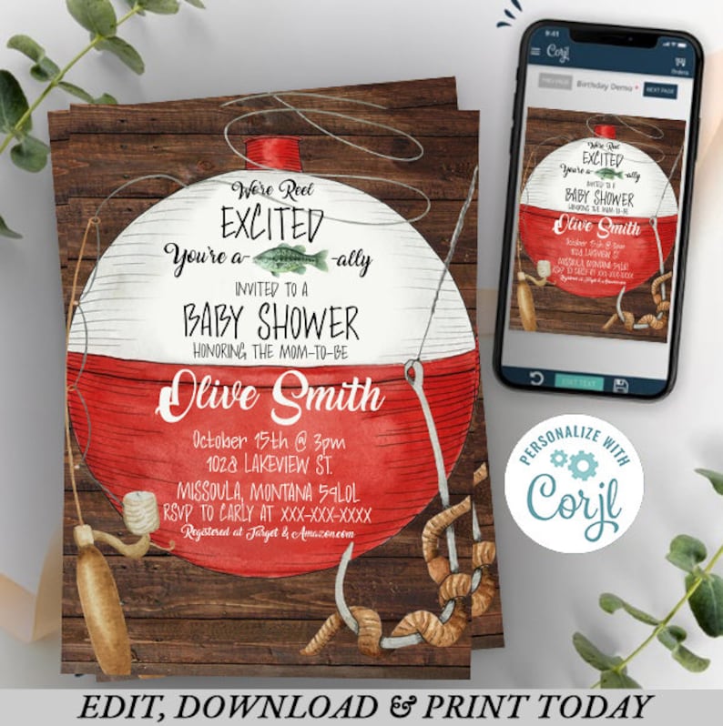 Fishing Baby Shower Invitation Template Bobber Boy Baby - Etsy