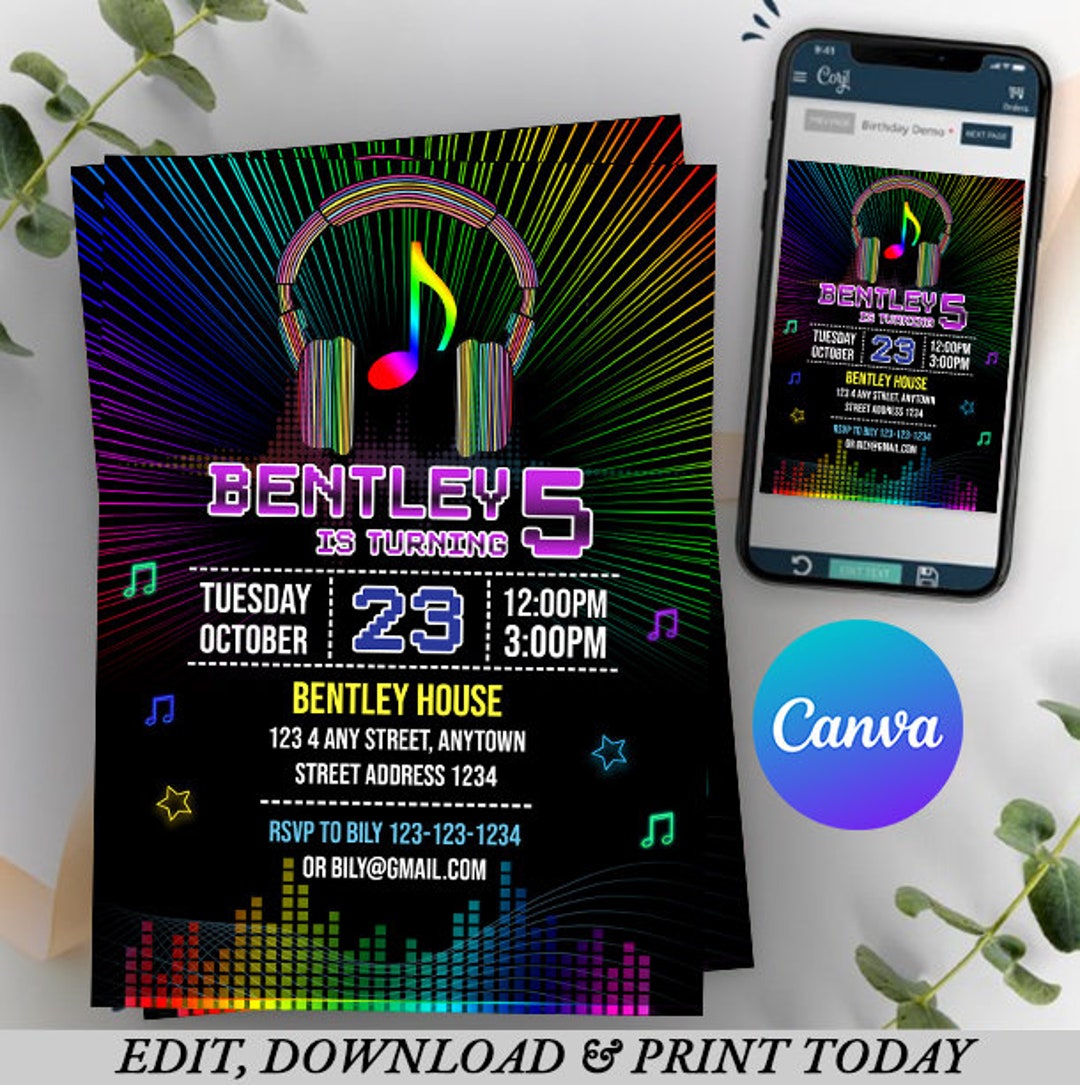 Invitación de cumpleaños musical, aplicación de música, invitación a ...