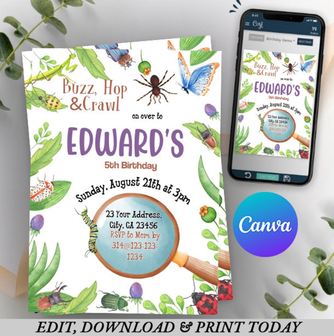 Insect Birthday Invitation, Bugs Birthday Invitation, Bug Invitation ...