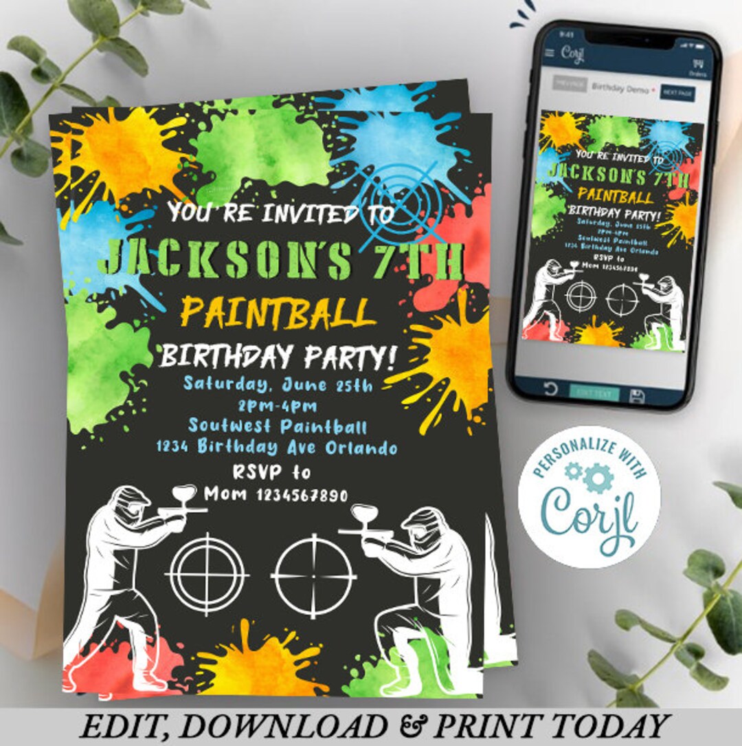 Paintball Invitation, Paintball Birthday Invitation, Paintball Invite ...