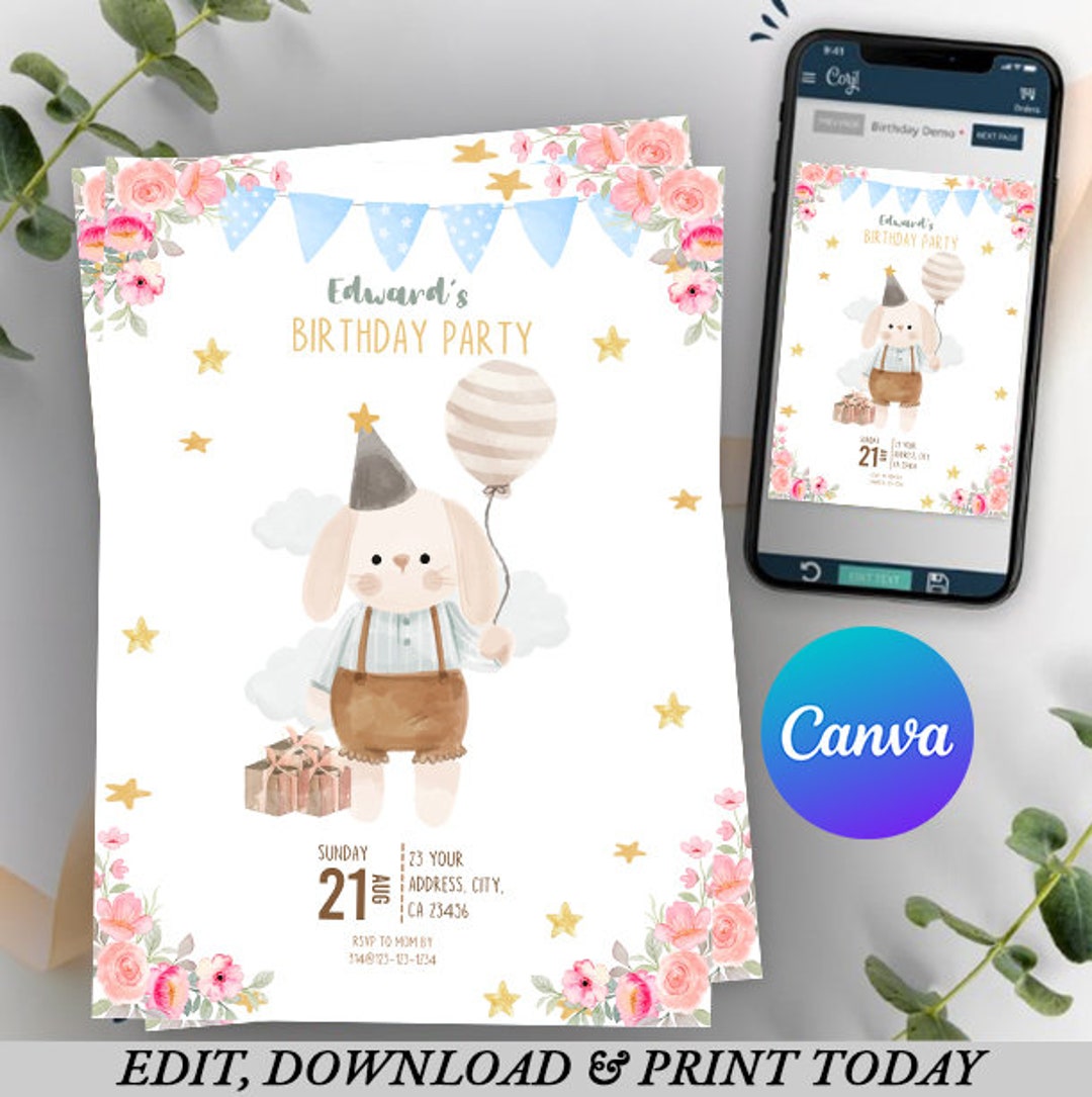 Invitación de cumpleaños del oso boho, invitación de fiesta del oso ...