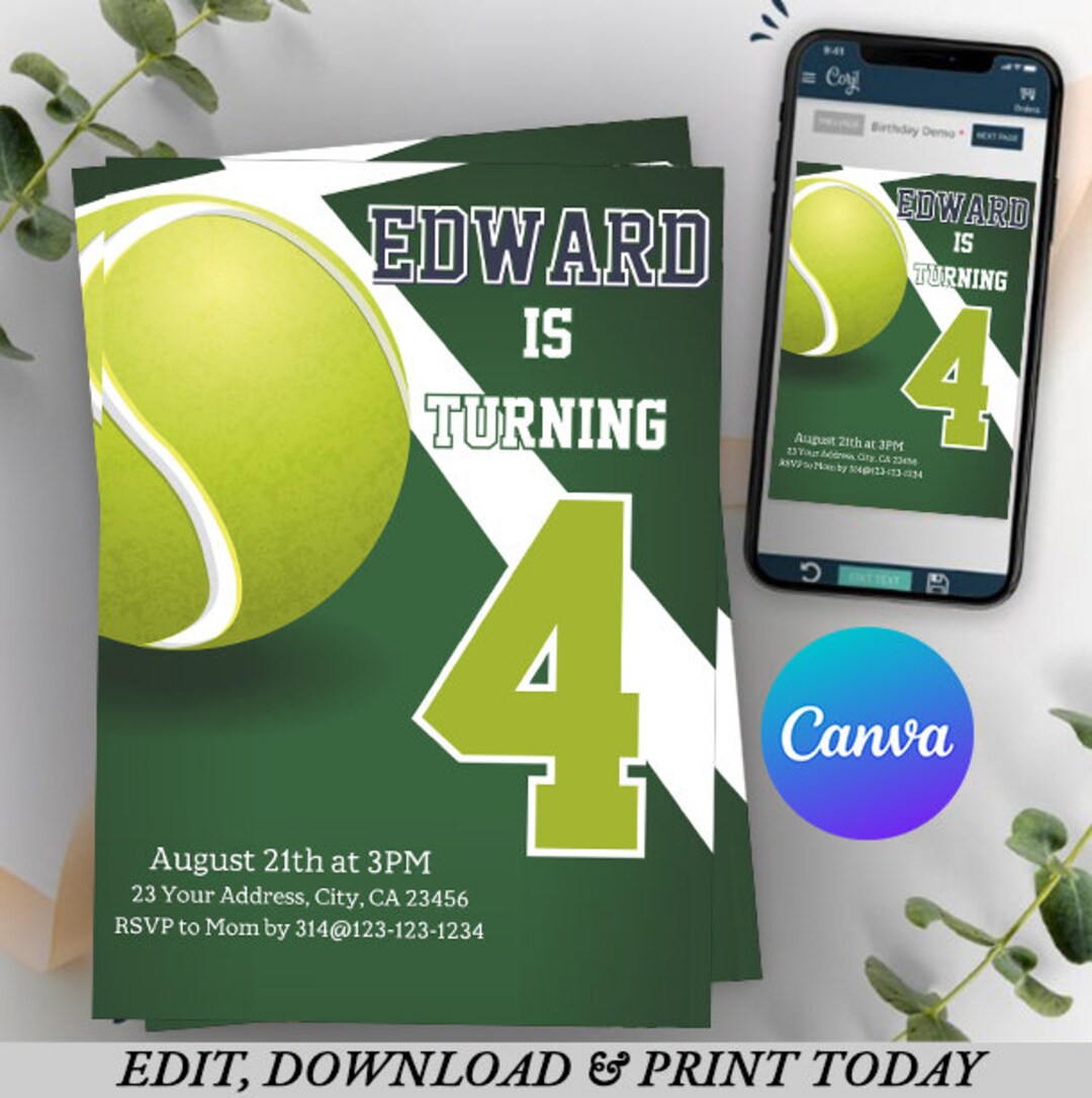 Tennis Party Invitation, Tennis Birthday Invitation, Tennis Ball ...