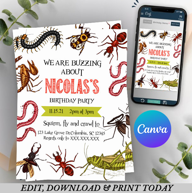 Bug Birthday Invitation, Bug Invitation, Bug Party Invitation, Bug ...