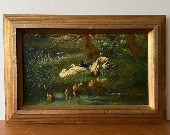 Antique Ducks Oil Painting, Duck Family Oil Painting, Ducks & Ducklings ...