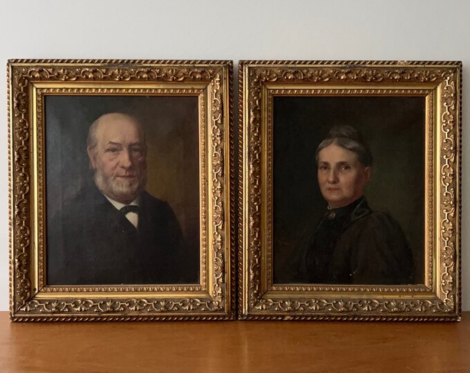 19th Century Antique Portrait Oil Paintings, Husband & Wife Portrait ...