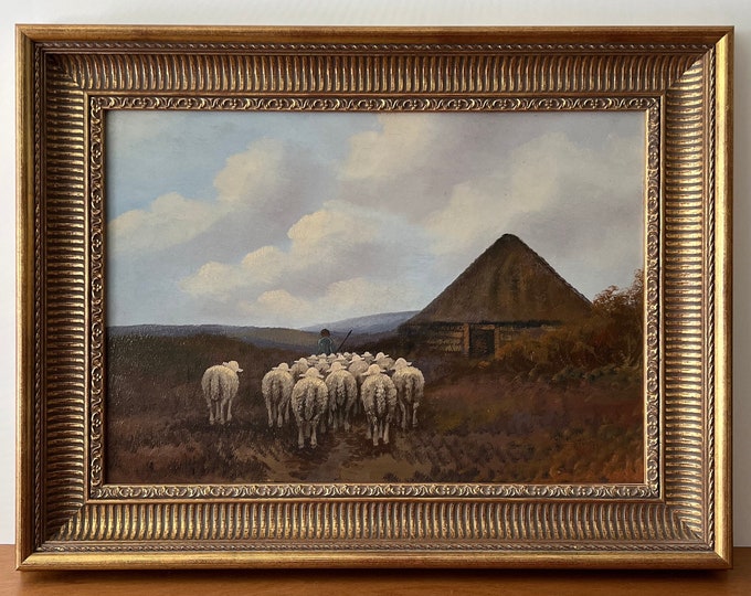 Sheep Oil Painting, Shepherd With Sheep, Sheep in Landscape, Sheep in ...