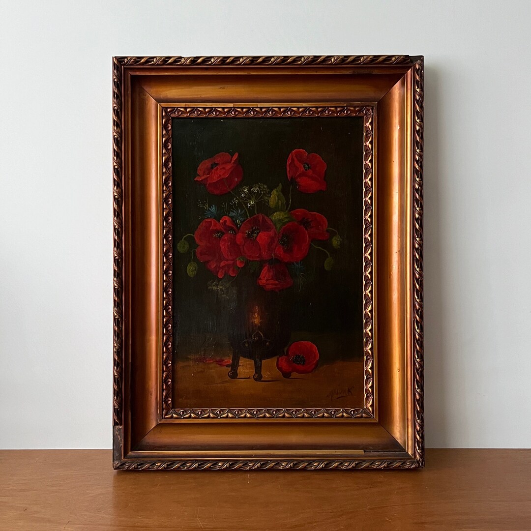 Flower Still Life Oil Painting, Dark Moody Still Life, Antique Floral ...