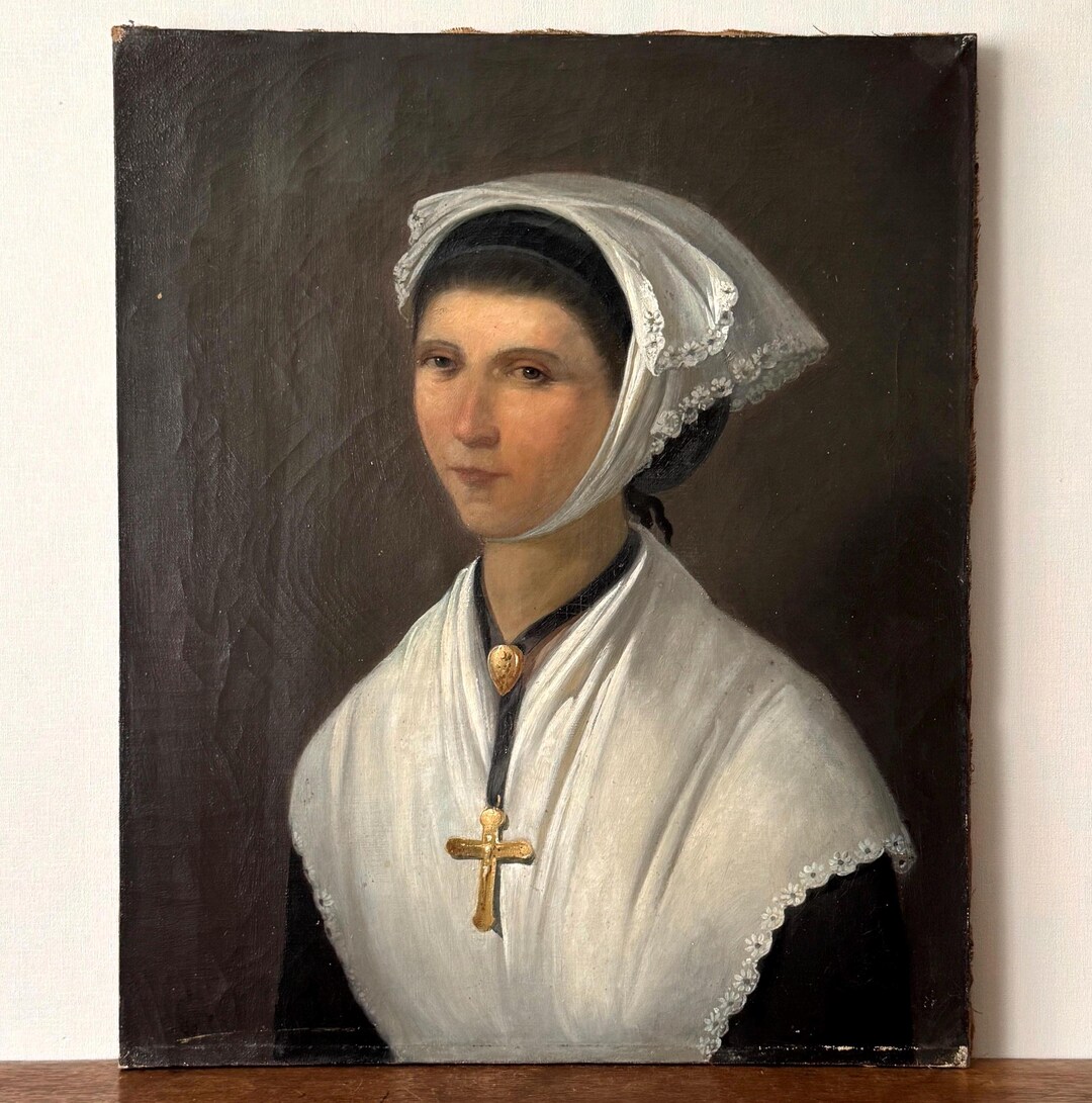 19th Century Antique Oil Painting, Portrait of Nun, Religious Portrait ...