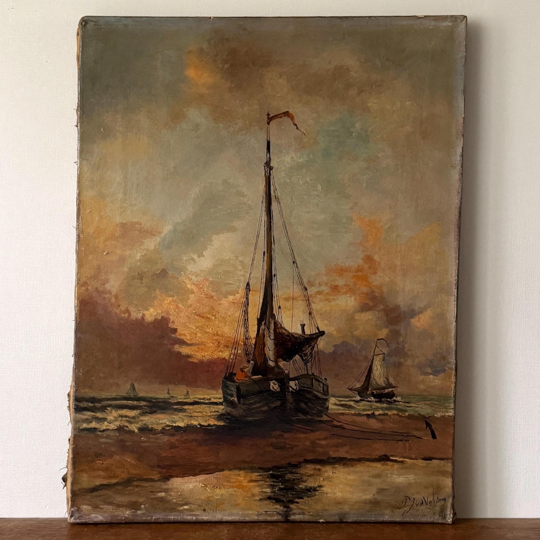 Antique Dutch Seascape Oil Painting: 1800s Coastal Art - Etsy