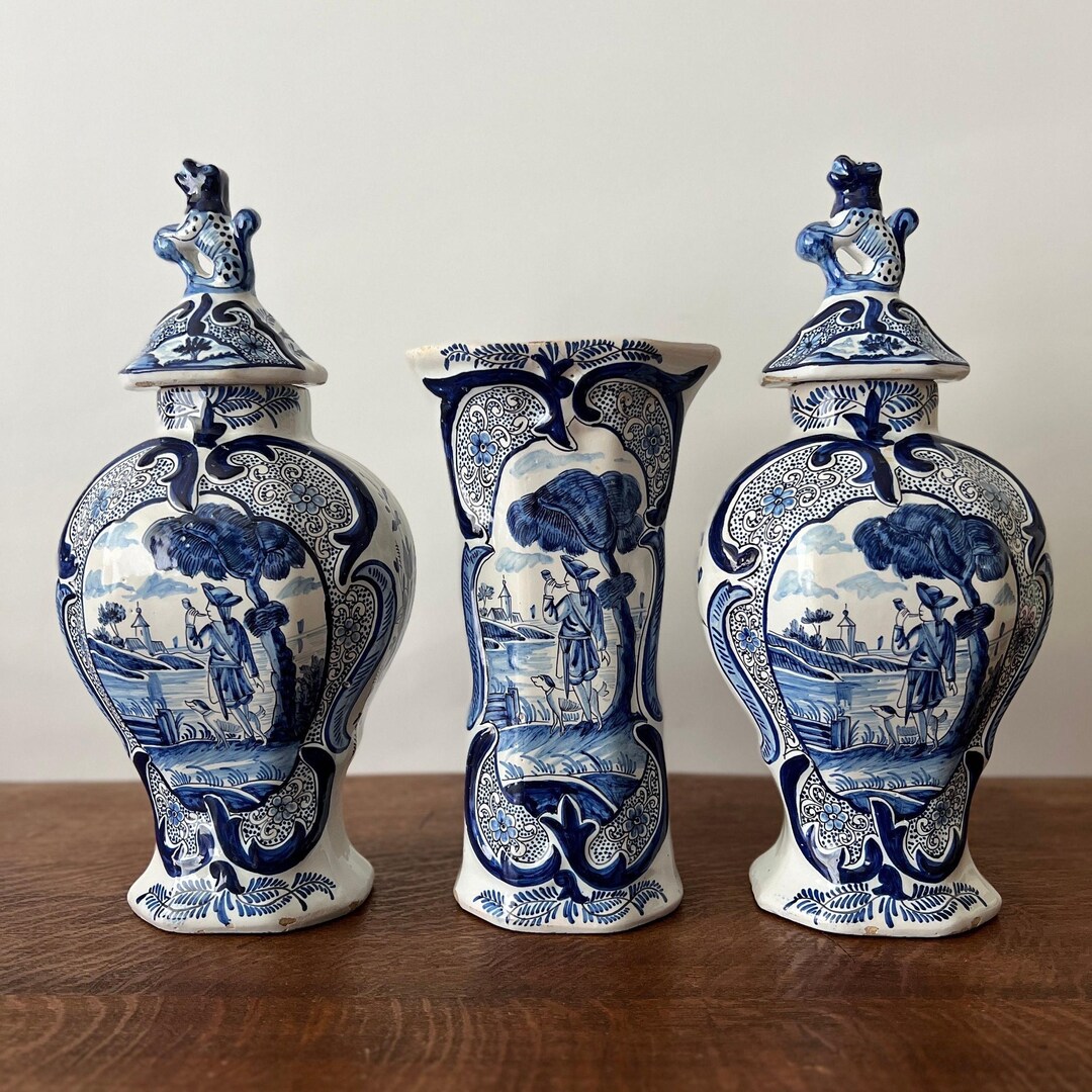 Antique Delft Blue and White Vase Set: Dutch Chinoiserie, De Drie ...