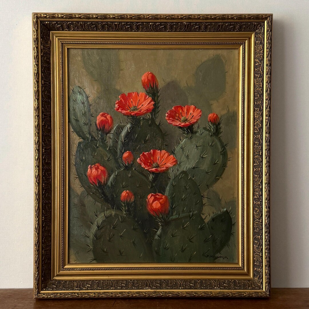 Vintage Dutch Cactus Still Life Oil Painting - Gold Framed Maarten ...