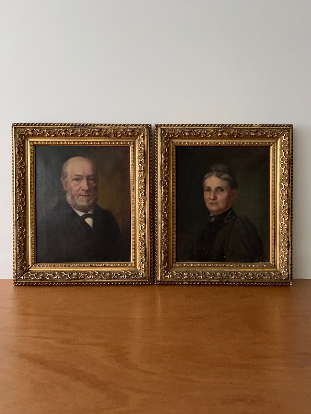 19th Century Antique Portrait Oil Paintings, Husband & Wife Portrait ...