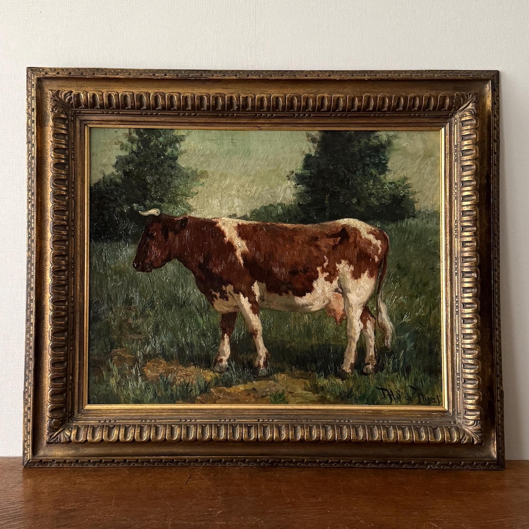 Antique Dutch Cow Oil Painting: Gold Framed Landscape Art, C.1900 - Etsy