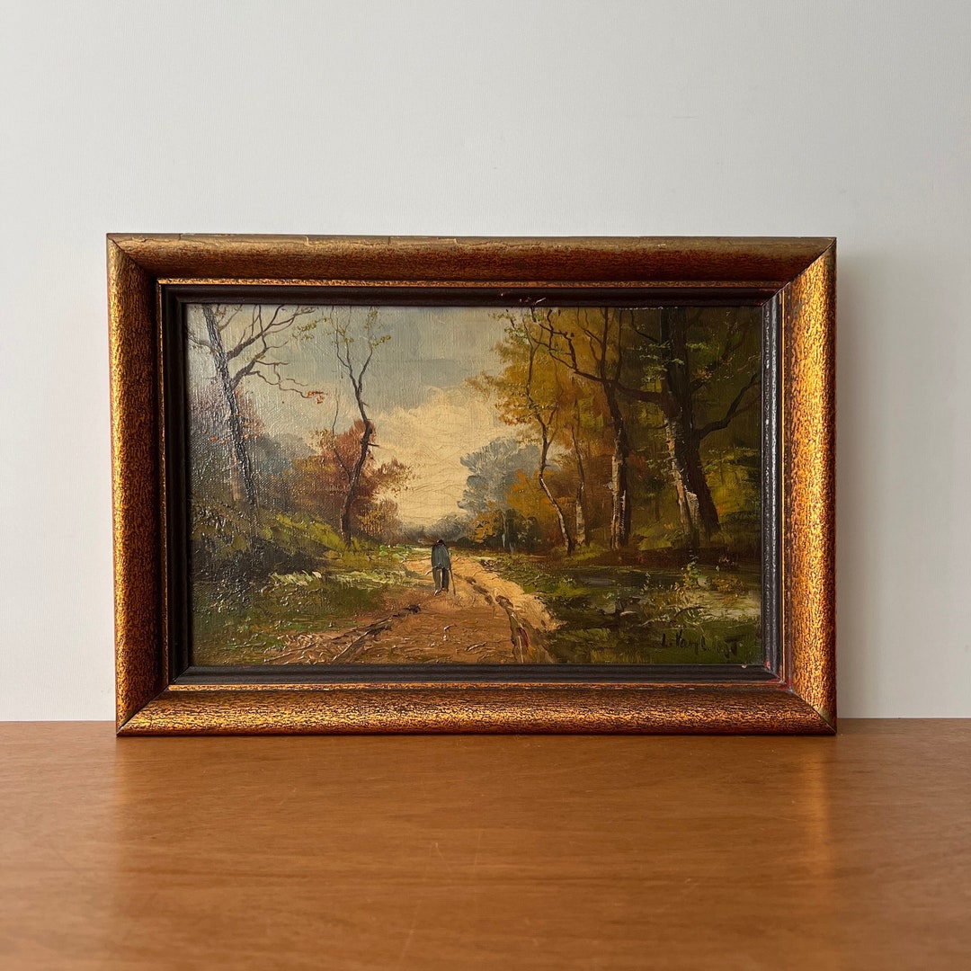 Antique Moody Landscape Oil Painting, Forest Landscape, Forest Oil ...