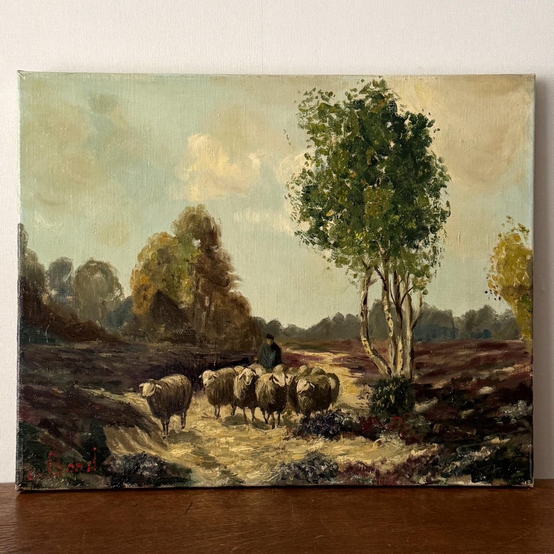 Sheep Painting, Sheep Oil Painting, Shepherd Painting, Landscape With ...