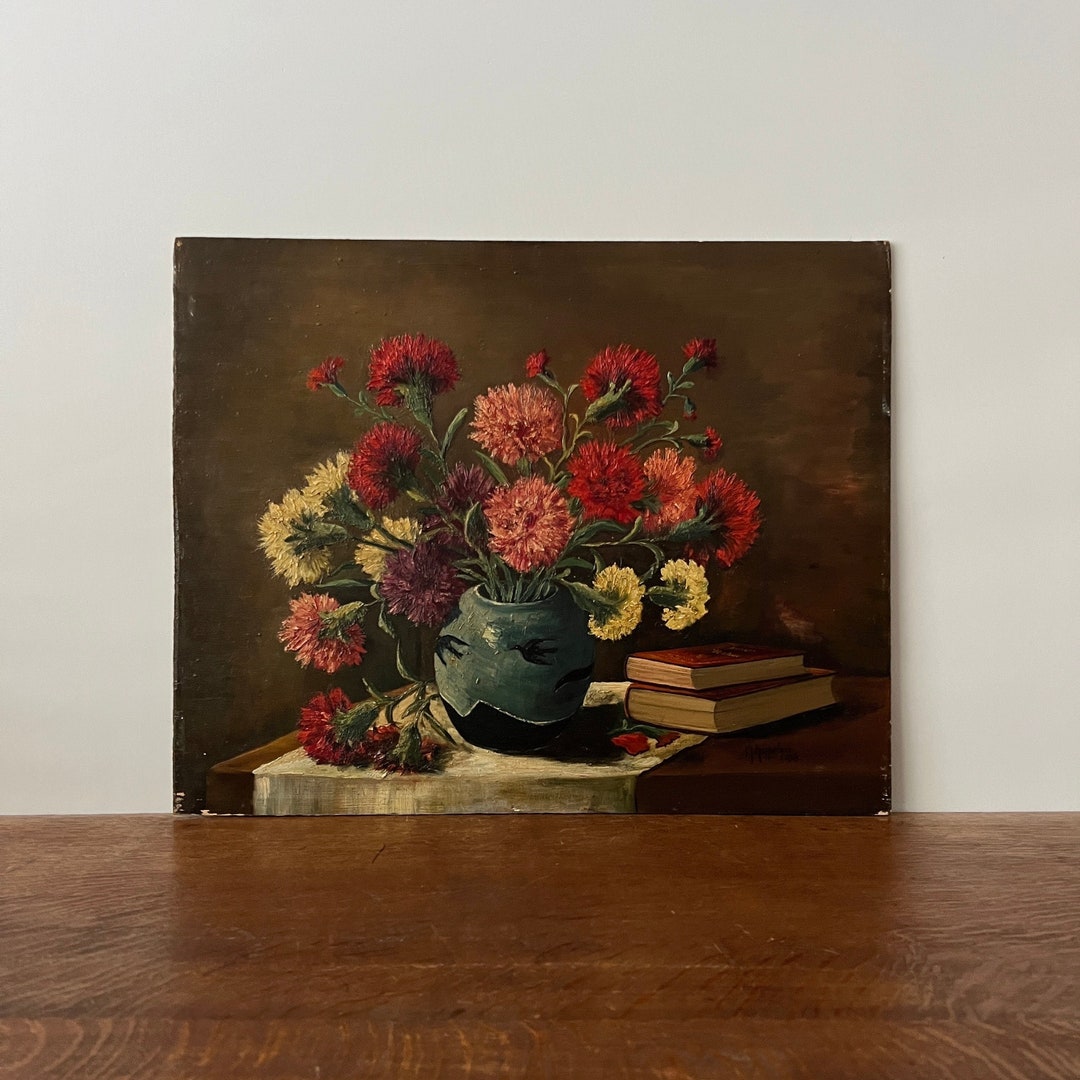 Floral Still Life Oil Painting, Dark Still Life, Moody Still Life With ...