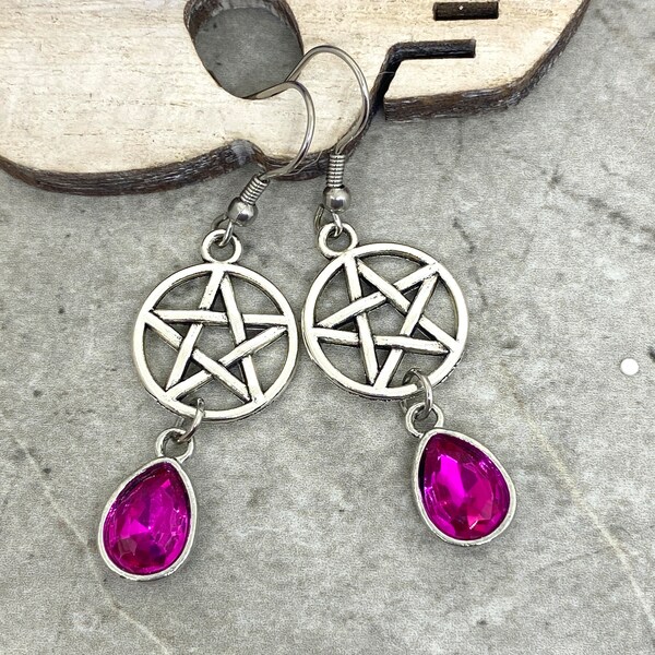 Hot Pink Pentagram Earrings - Etsy
