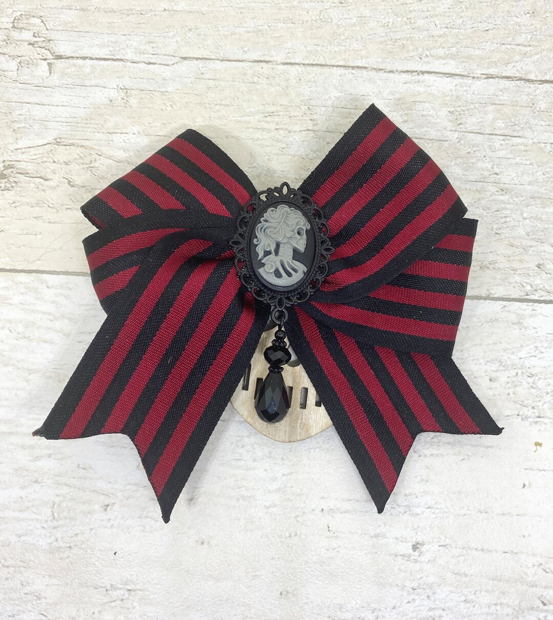Striped Ribbon Hair Clip: Gothic Lady Cameo, Teardrop Charm - Etsy