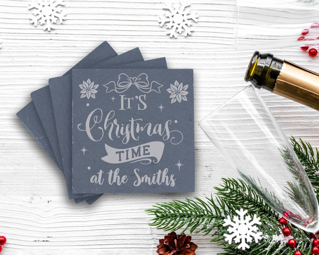 Personalised Christmas Coasters, Set of 4 Slate Christmas Coasters ...
