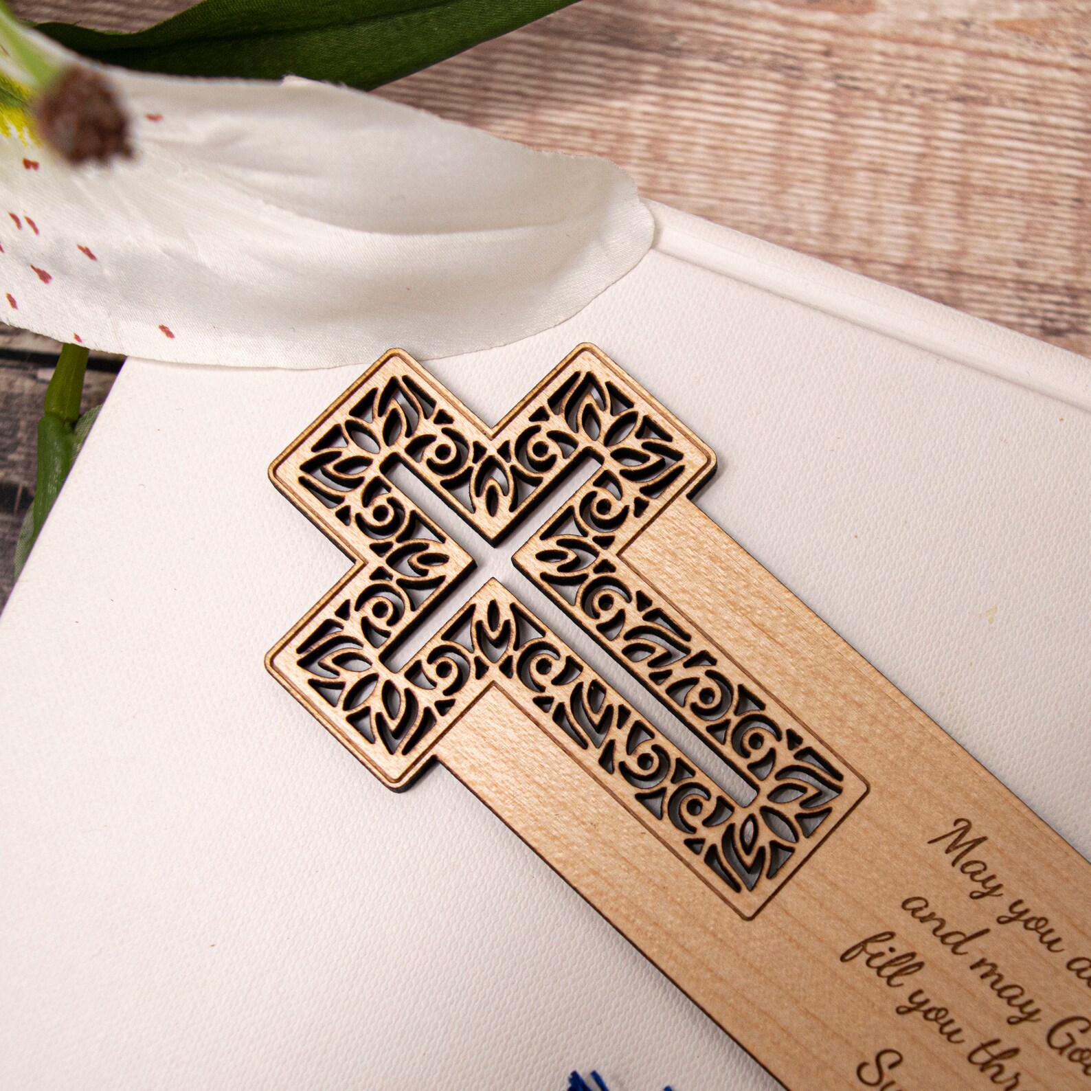 Personalised Wooden Cross Bookmark, Custom Religious Bookmark ...