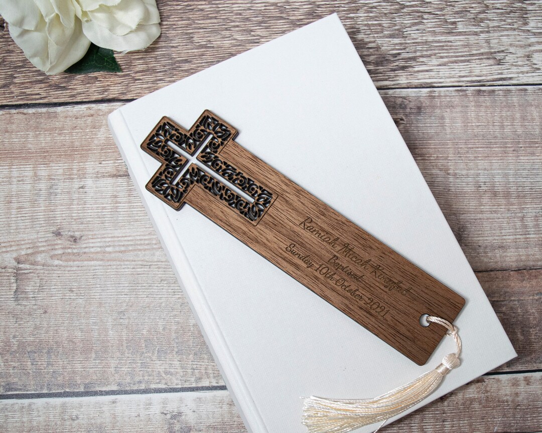 Personalised Engraved Wooden Cross Bookmark, Crucifix Bookmark ...