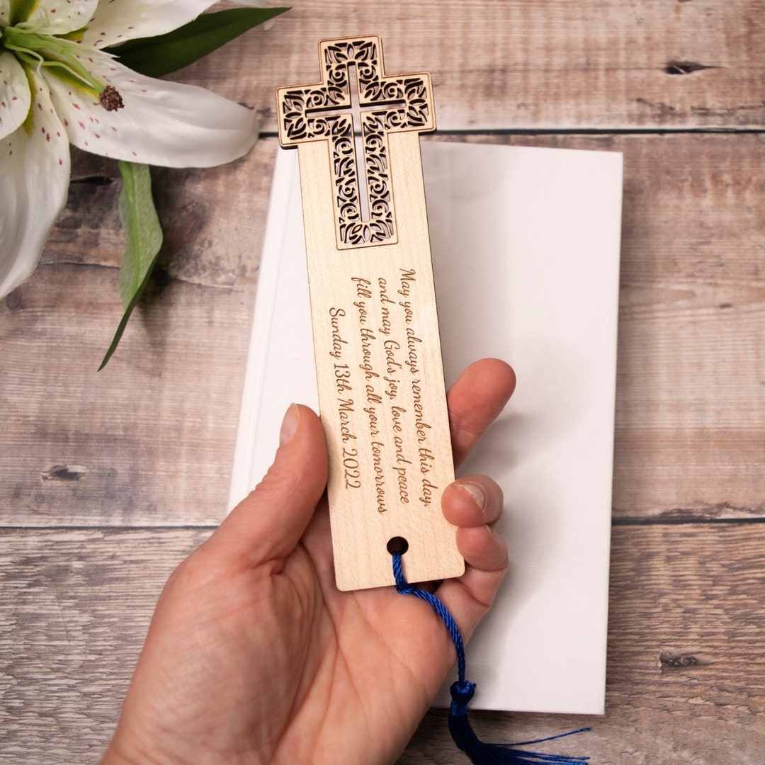 Personalised Wooden Cross Bookmark, Custom Religious Bookmark ...