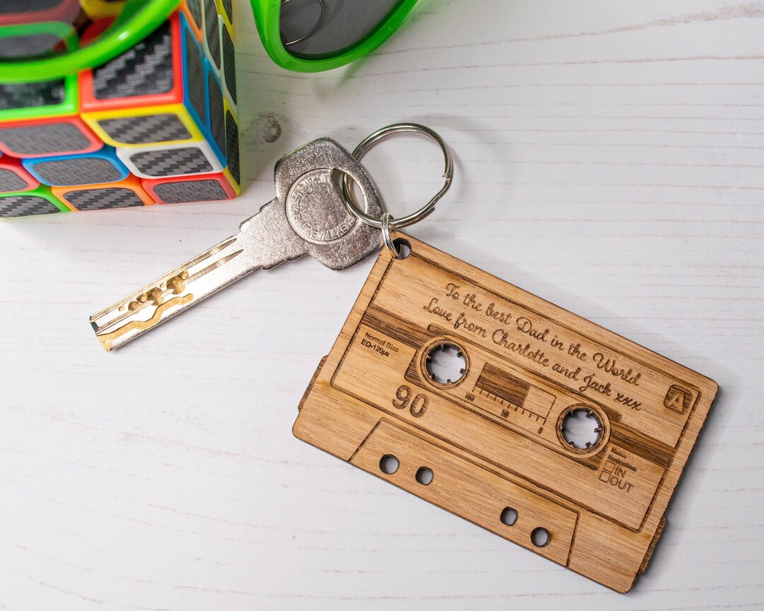 Personalised Wooden Cassette Tape Keyring, Custom Retro Keychain for ...