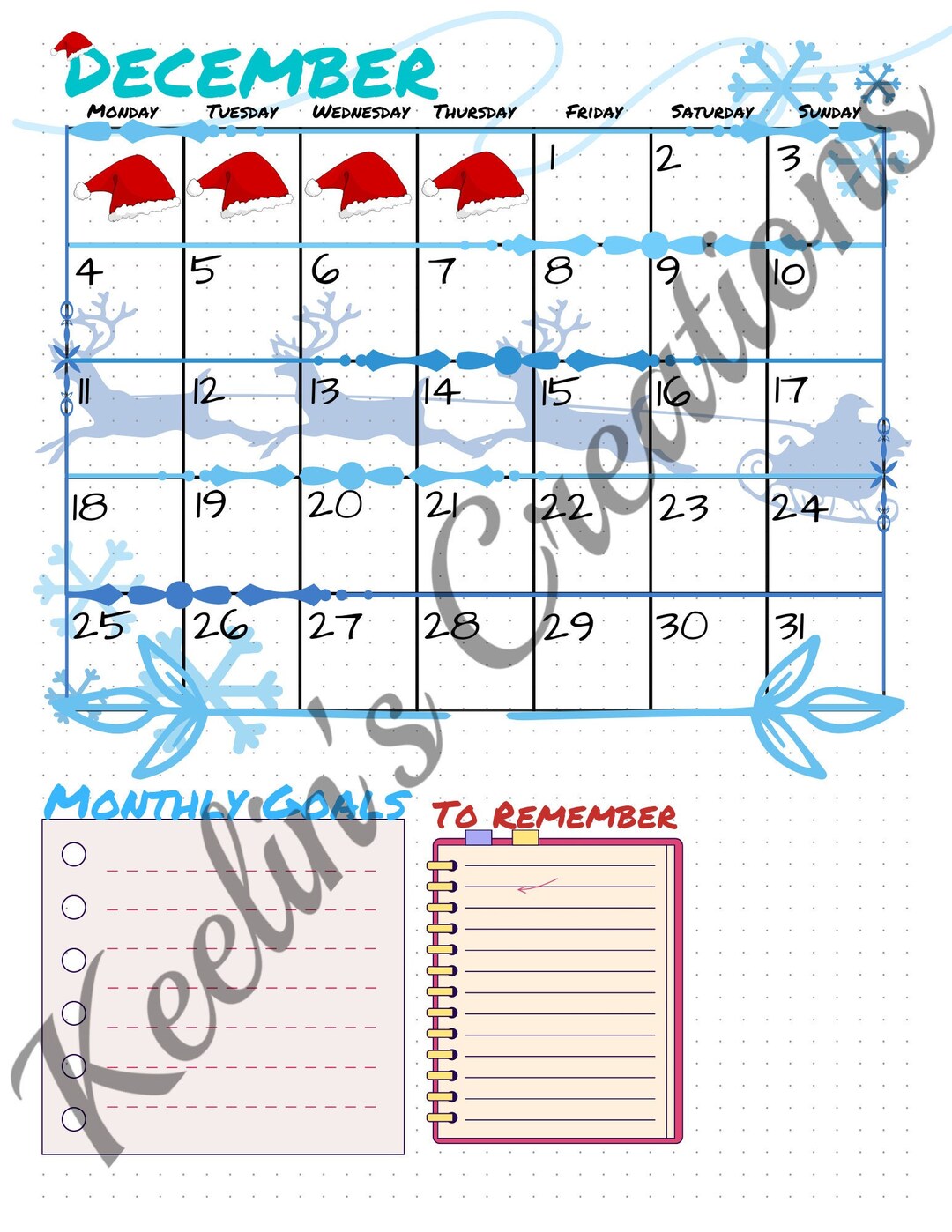 Monthly Page - December (bullet Journal) - Etsy