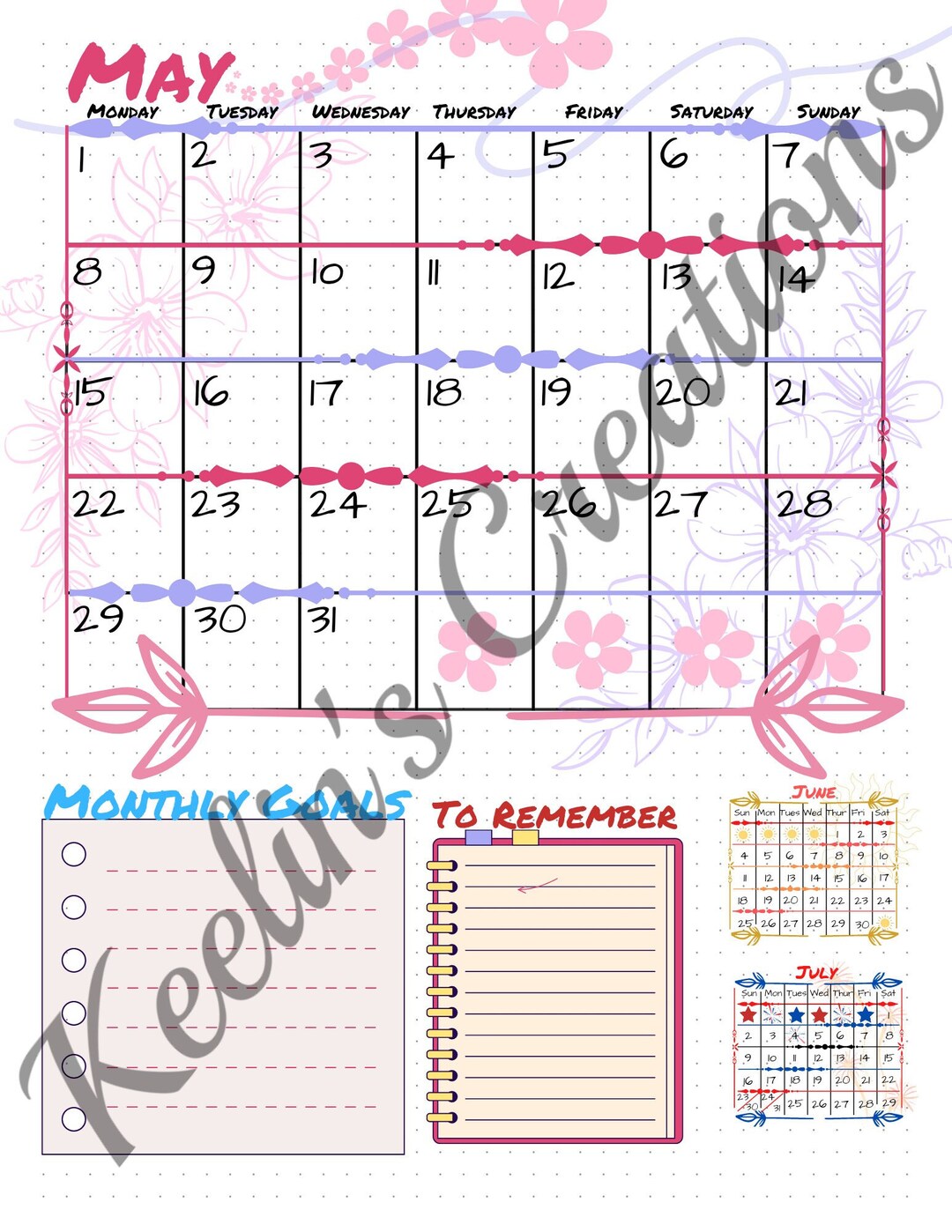 Monthly Page - May (bullet Journal) - Etsy