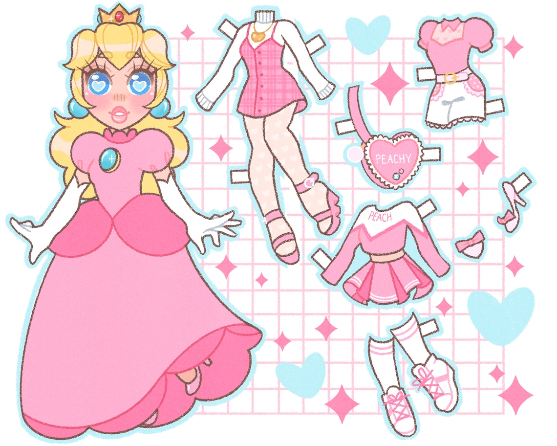 Princess Peach Paper Doll Cute Art Print | Etsy