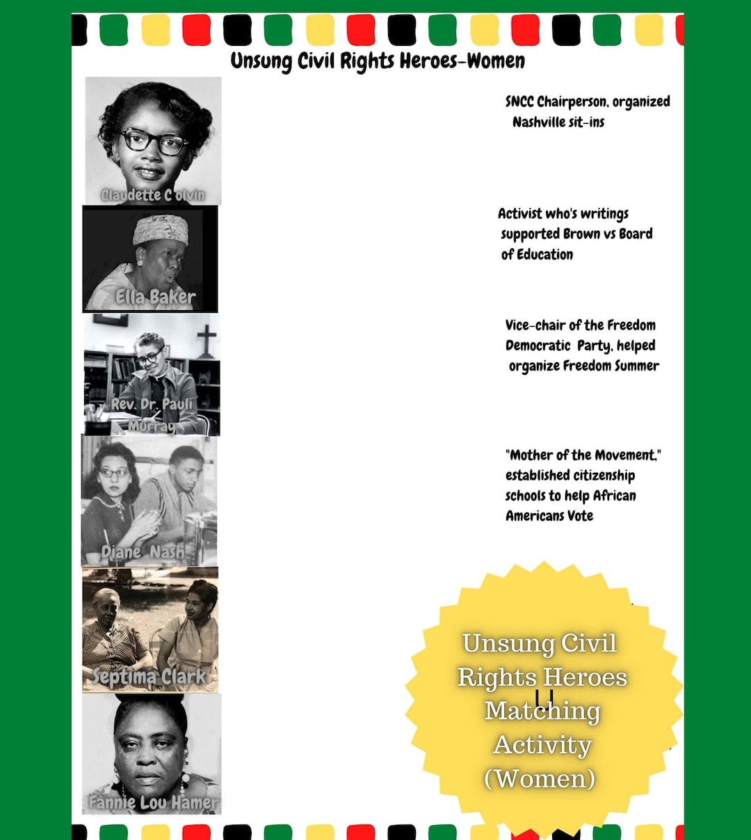 Matching Activity: Unsung Civil Rights Heroes (women) - Etsy