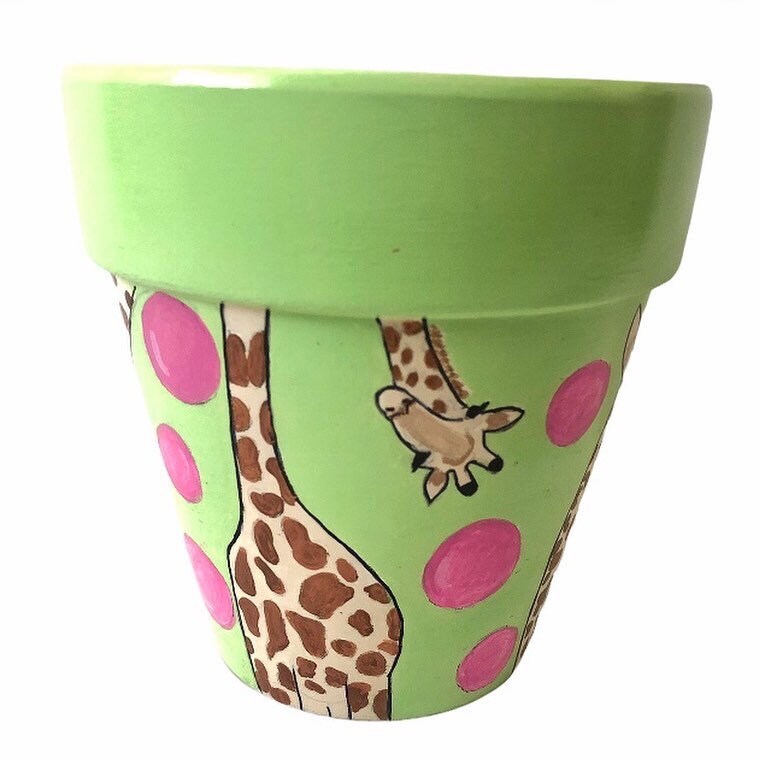 5 Hand Painted Flower Pot/ Giraffes Blowing Bubble Gum Painting ...