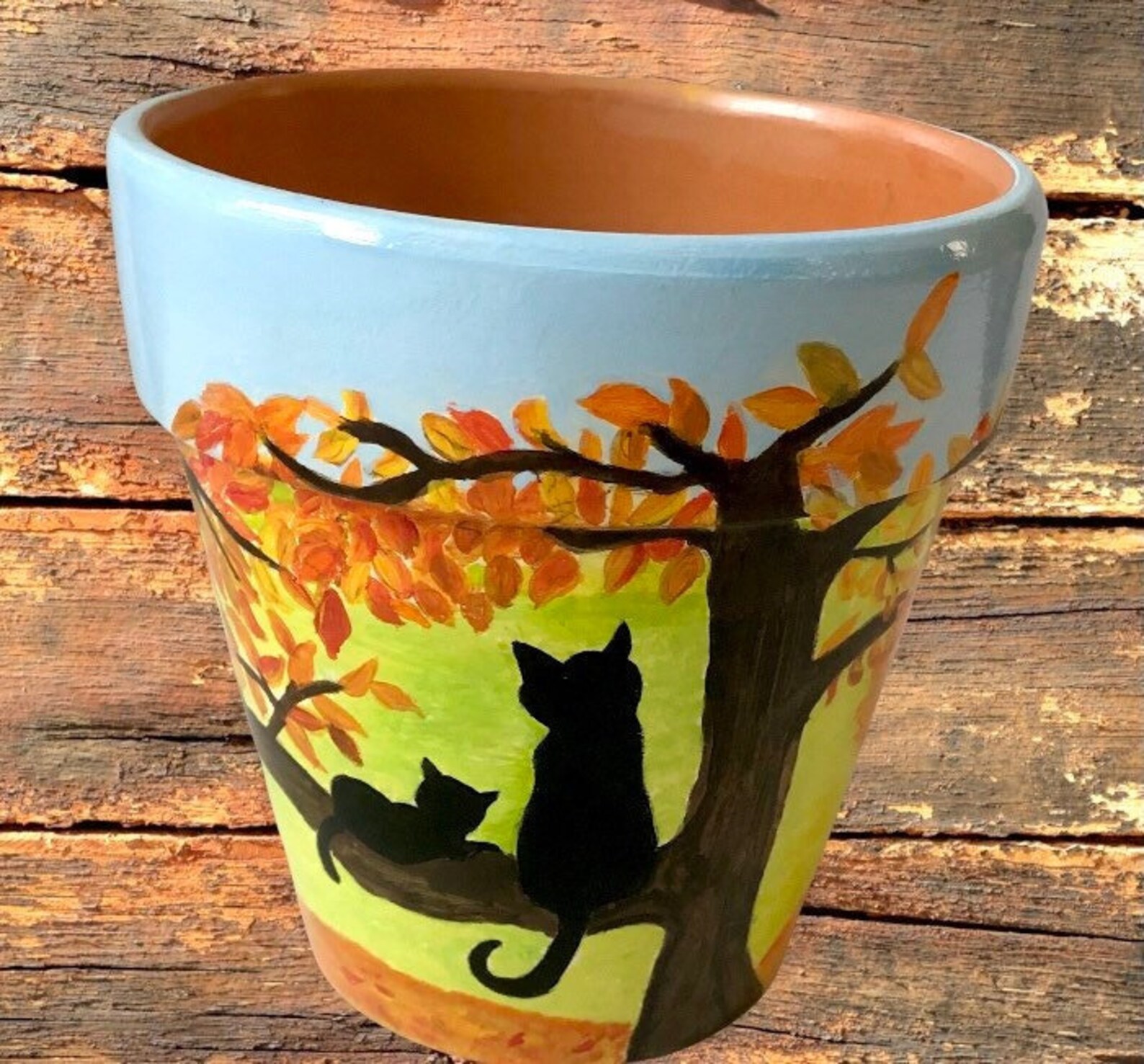 5" Hand Painted Flower Pot/fall Flower Pot/fall Season Painting/ Cats ...