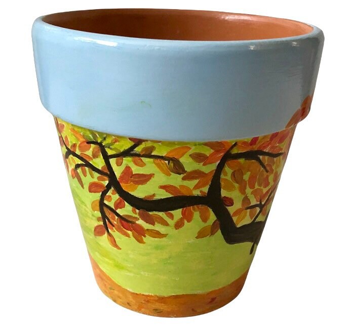 5" Hand Painted Flower Pot/fall Flower Pot/fall Season Painting/ Cats ...