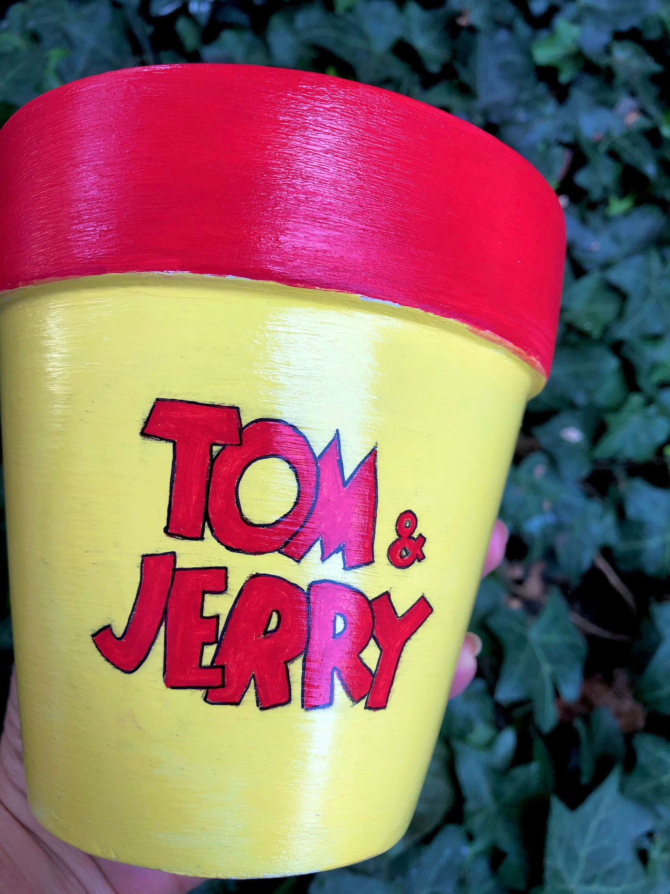 5" Hand Painted Flower Pot/tom and Jerry/ Terracotta Flower Pot ...