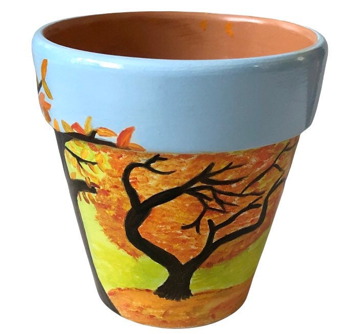 5" Hand Painted Flower Pot/fall Flower Pot/fall Season Painting/ Cats ...