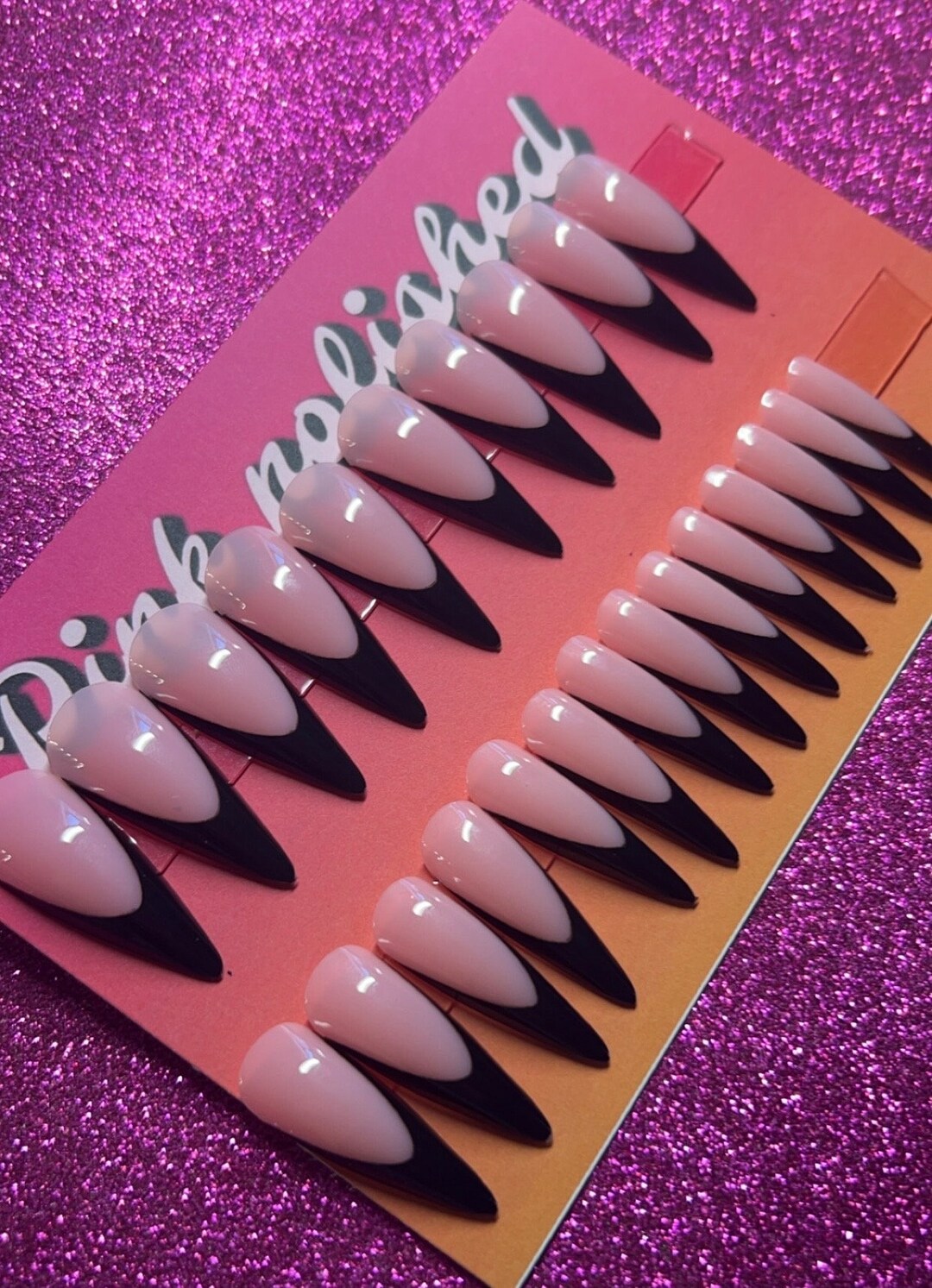 Long Black French Tip Stiletto Nails - Etsy