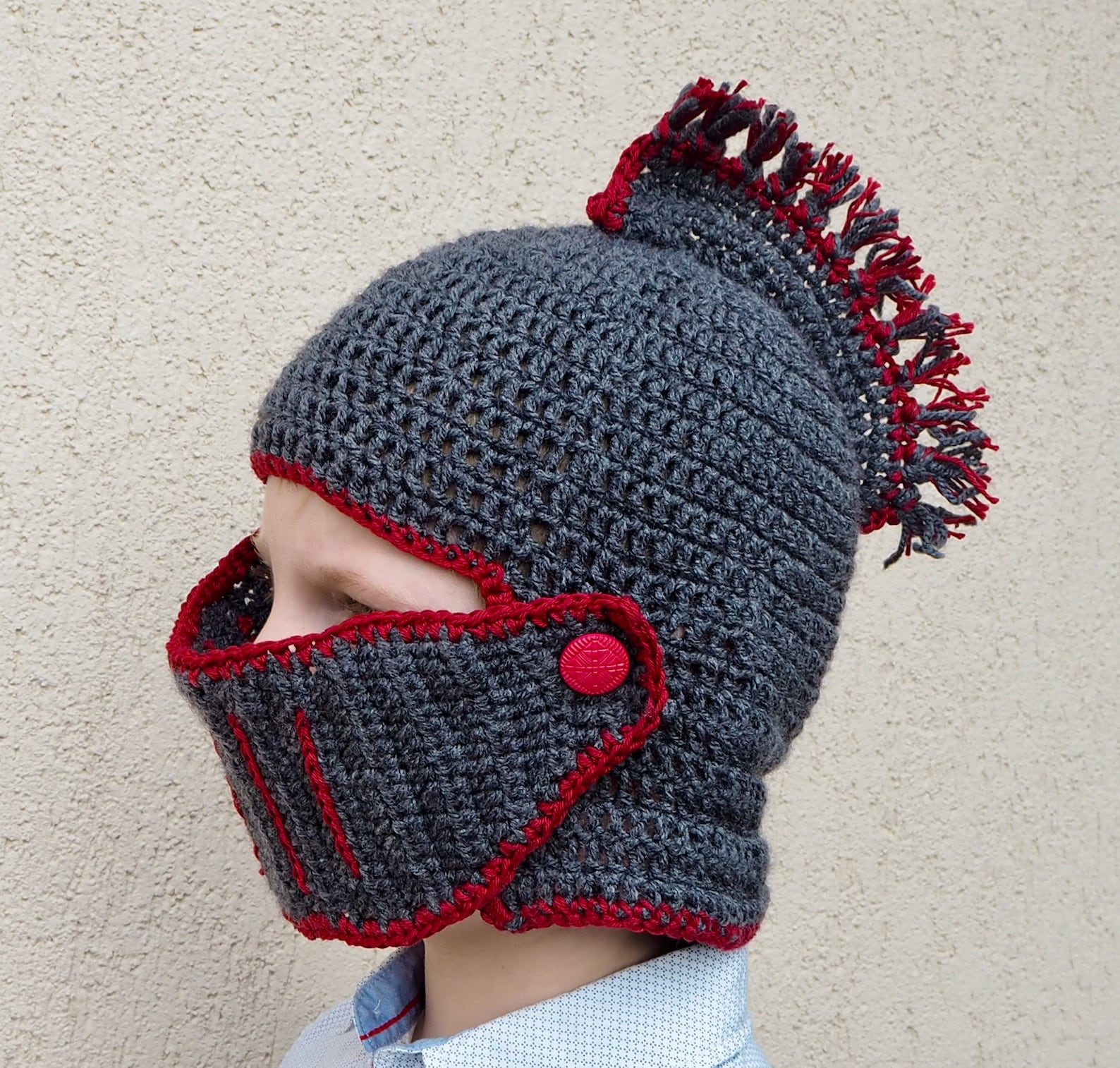 How to Crochet Knight Helmet With Face Mask Halloween Hat | Etsy