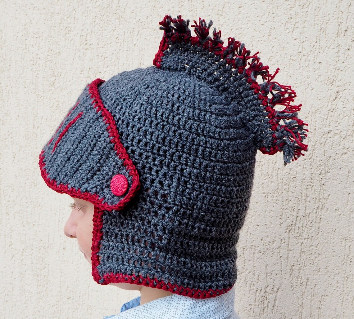 How to Crochet Knight Helmet With Face Mask, Halloween Hat, Easy ...