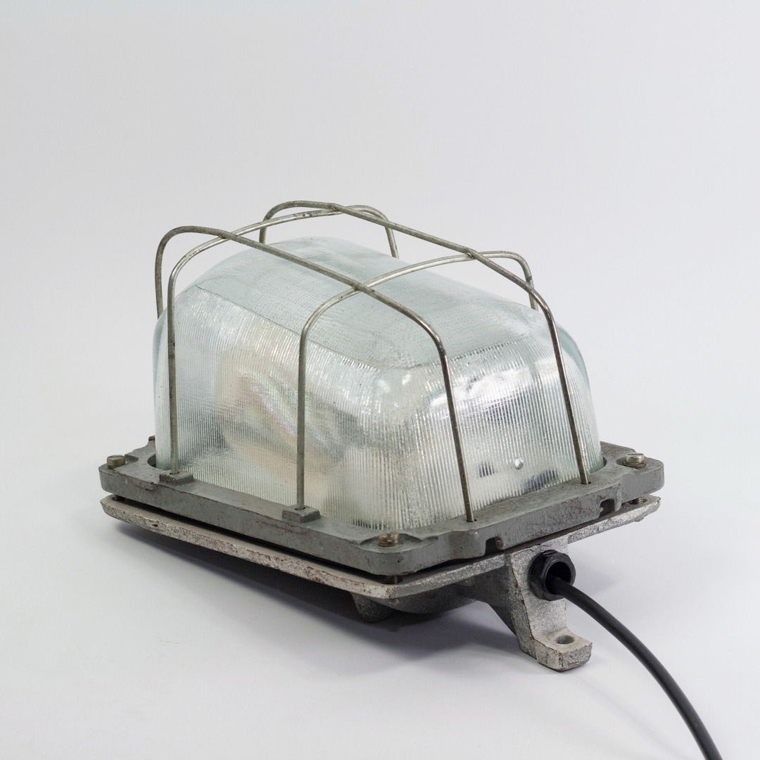 Vintage Industrial Wall Lamp Scone With Glass Dome and Cage | Wall ...